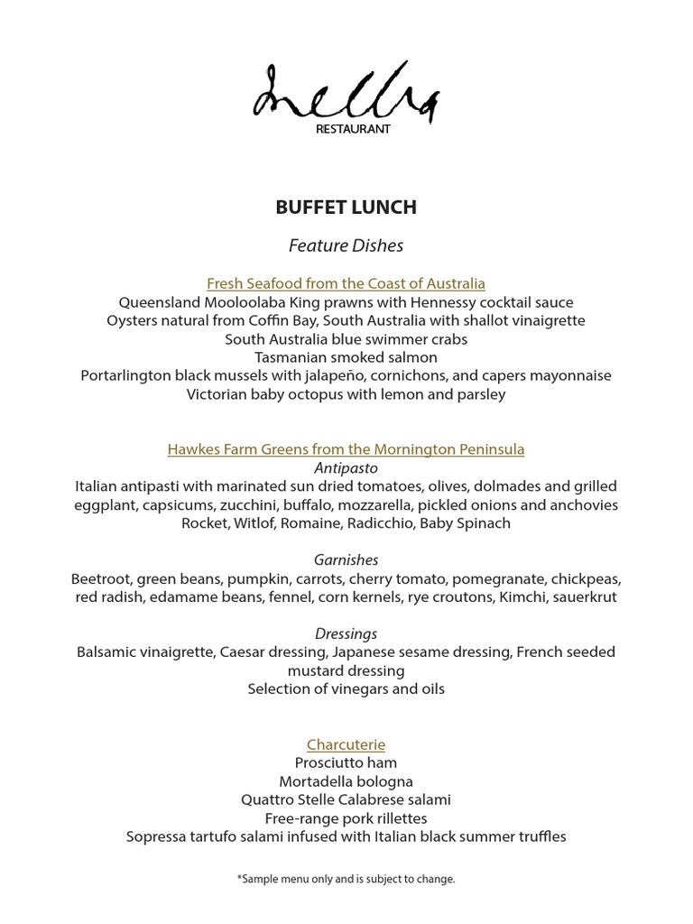 Melba Restaurant Buffet Lunch Sample Menu | PDF | Pickling | Cooking