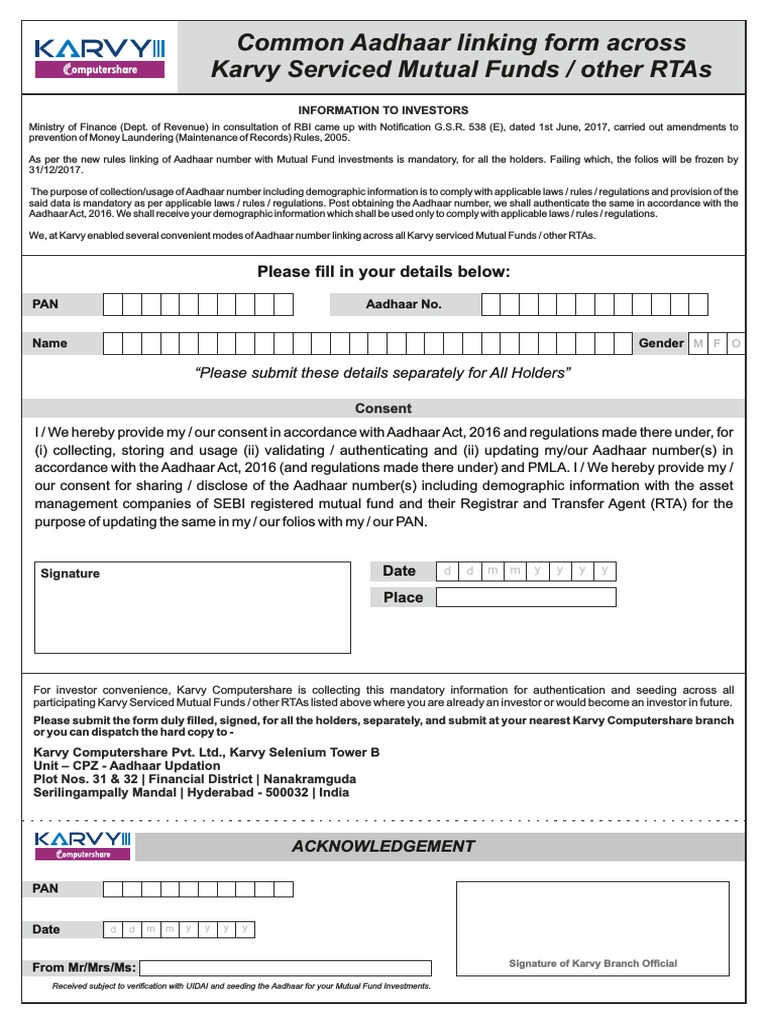 Aadhaar Linking for Mutual Funds | PDF