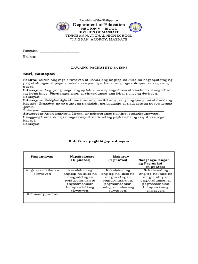 LEARNING ACTIVITY SHEET IN EsP 8 | PDF