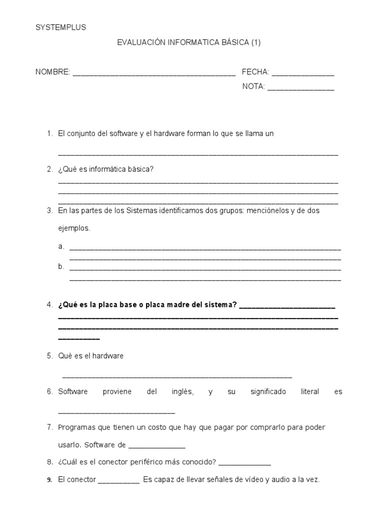 Evaluacion de Informatica | PDF | Hardware de la computadora | Equipo de oficina