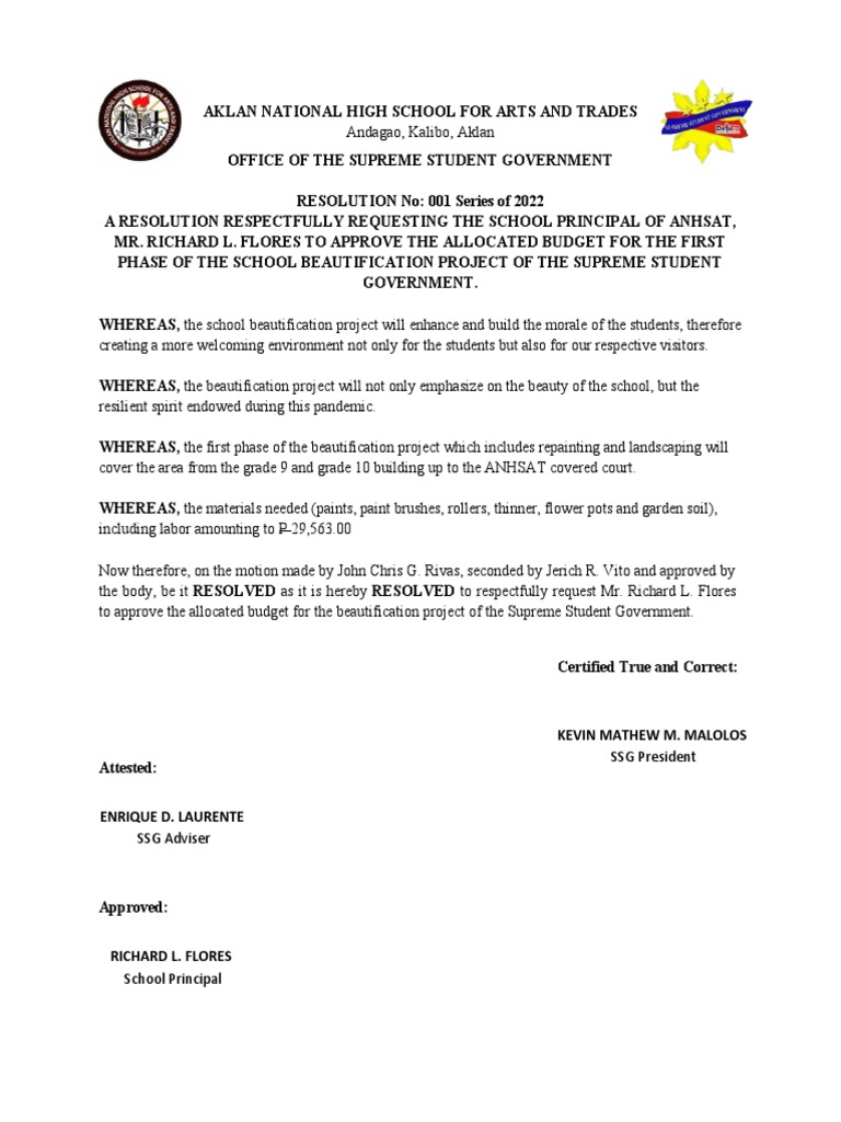 SSG Resolution 001 002 Version 2 | PDF | Social Science | Wellness