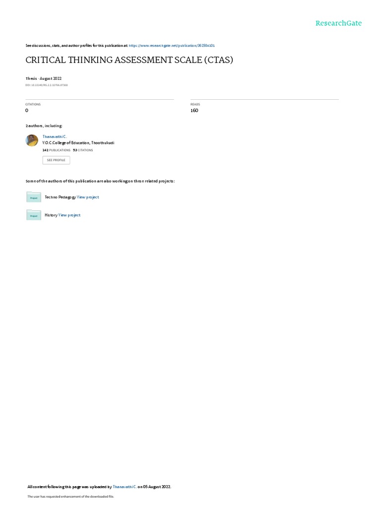 Critical Thinking Assessment Scale | PDF