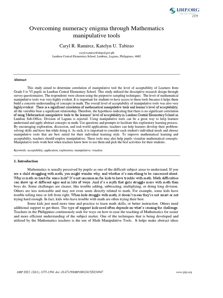 Overcoming Numeracy Enigma Through Mathematics Manipulative Tools | PDF ...