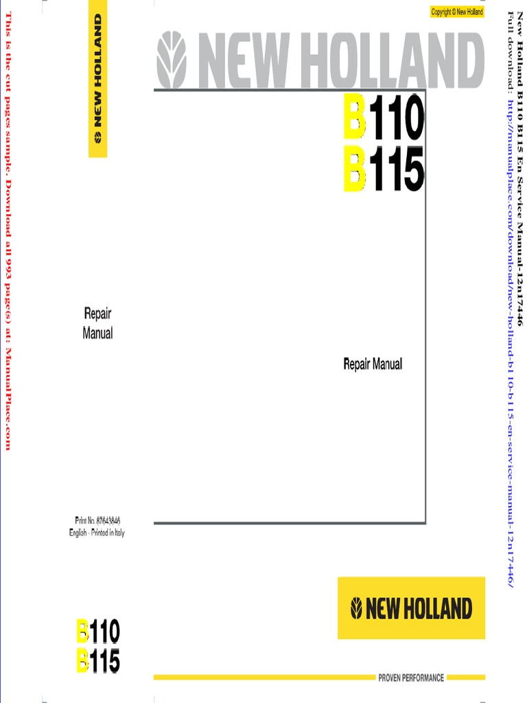 New Holland b110 b115 en Service Manual 12n17446 | PDF | Loader (Equipment) | Steering