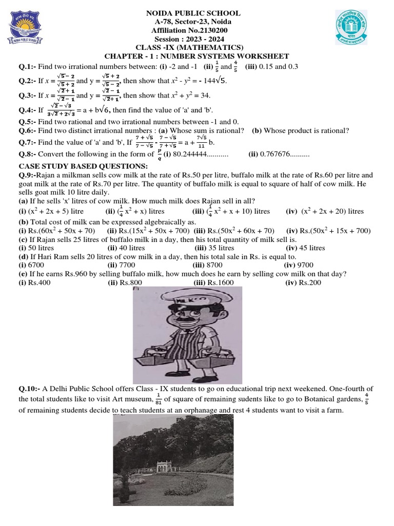 Class-IX (Maths) Ch-1 Worksheet (2023-24) | PDF