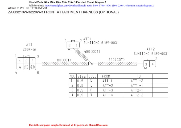 Hitachi Zaxis 140w 170w 190w 210w 220w 3 Electrical Circuit Diagram 2 | PDF