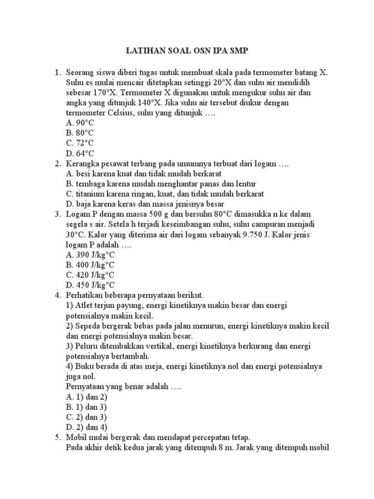 Latihan Soal Osn Ipa SMP | PDF