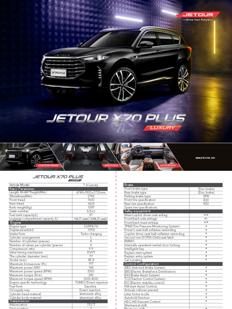 SPECS Jetour X70 Plus Luxury | PDF | Anti Lock Braking System | Trunk (Car)
