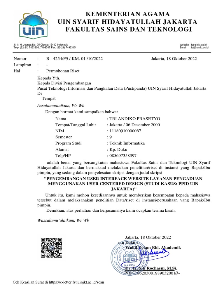 Surat Permohonan Riset 11180910000067 | PDF