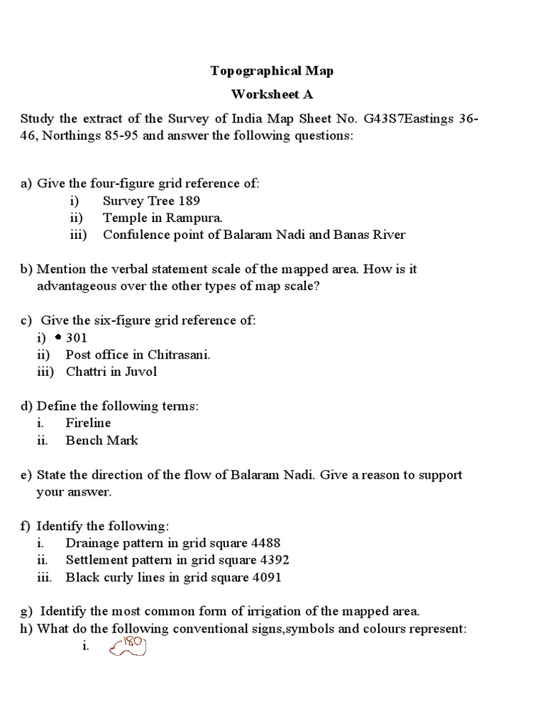 Topographic Map Worksheet and Questions | PDF | Teaching Methods ...