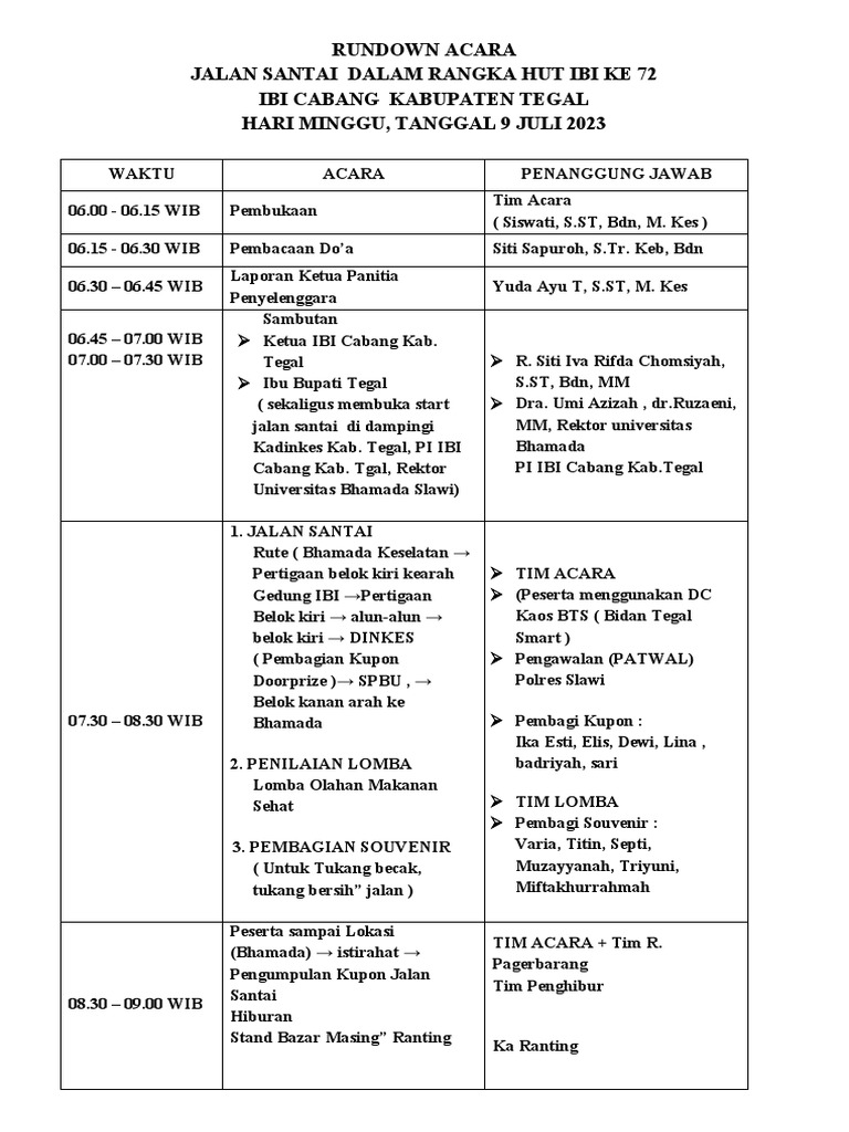 Rundown Acara Jalan Santai | PDF