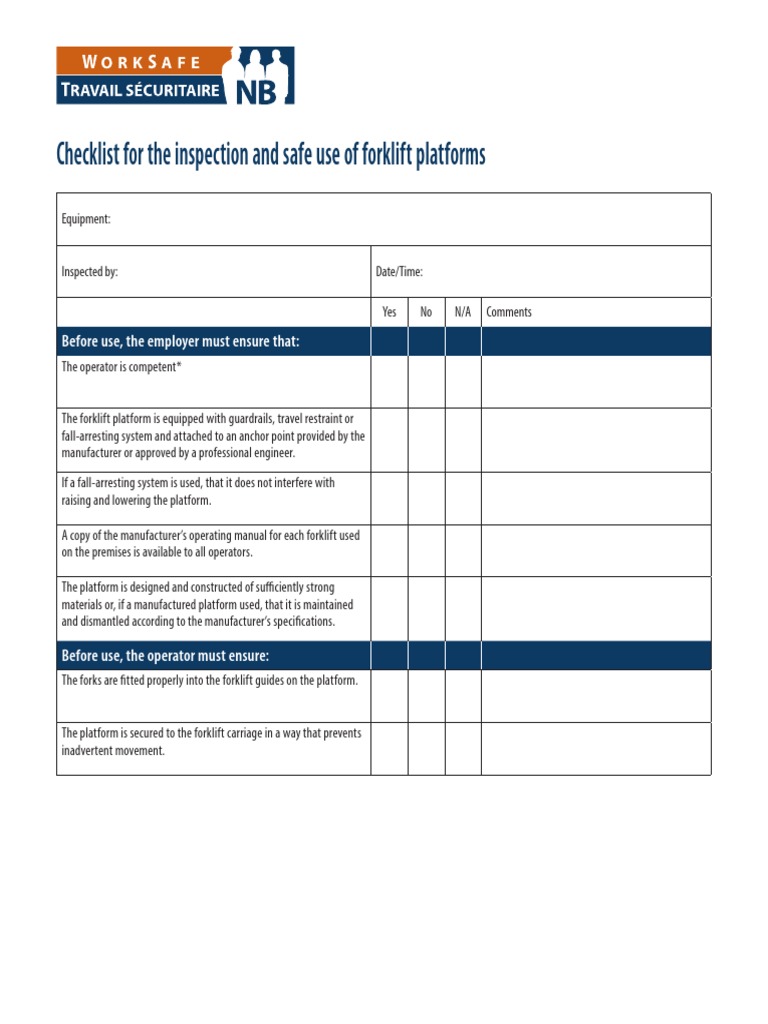 Forklift Platform Safety Inspection Checklist | PDF | Forklift ...