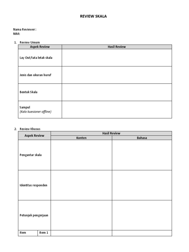 Format - REVIEW SKALA, Validitas Tampang | PDF