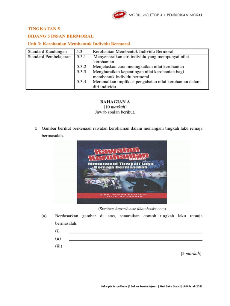 Tingkatan 5 Bidang 5 Insan Bermoral Unit 3: Kerohanian Membentuk ...