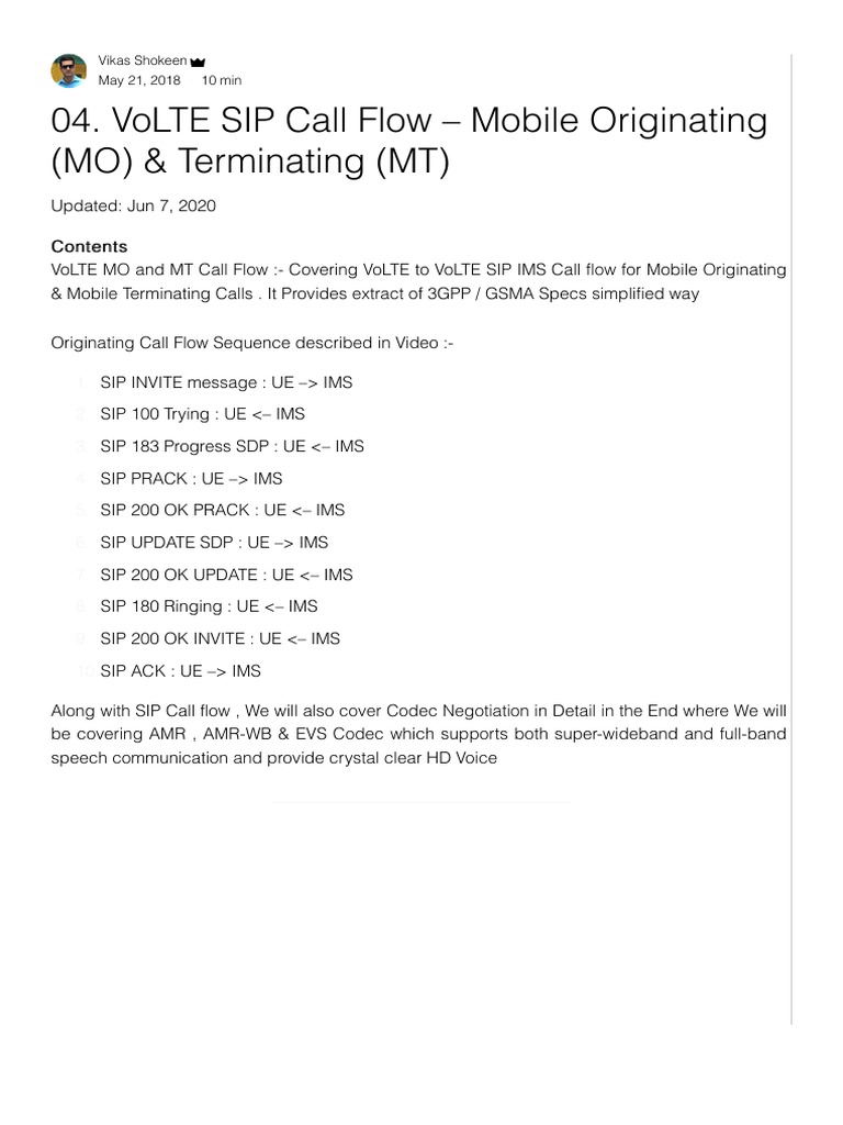 Volte Sip Call Flow | PDF | Ip Multimedia Subsystem | Session Initiation Protocol