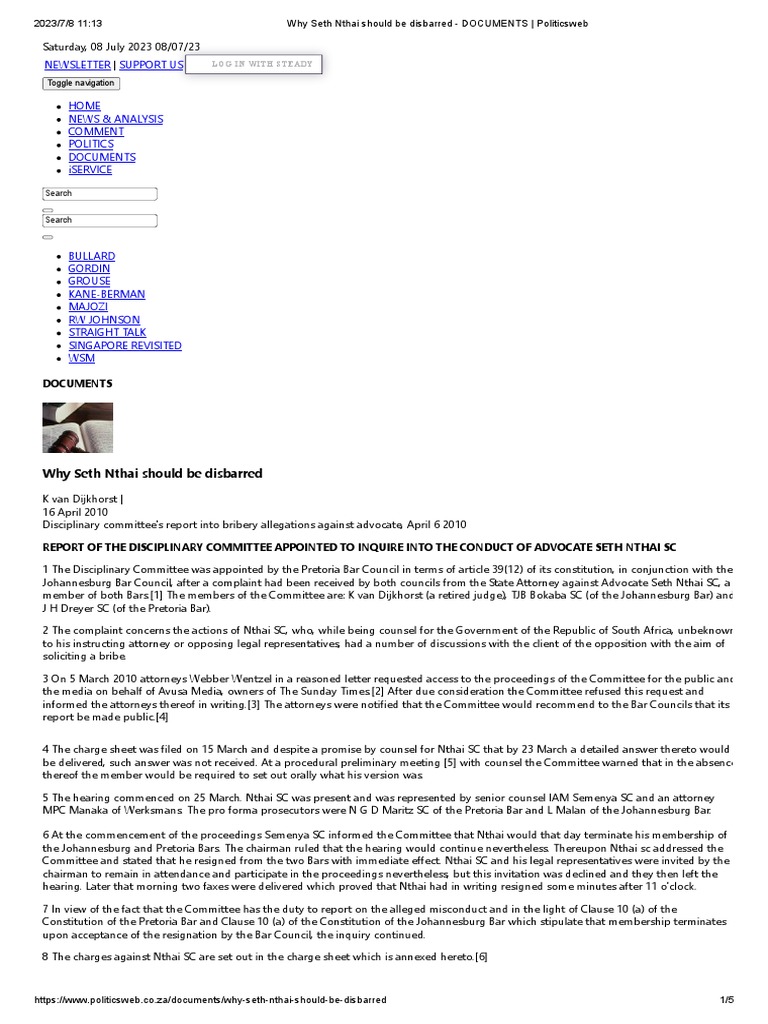 Disbarment Case of Seth Nthai SC | PDF | Lawyer | Disbarment