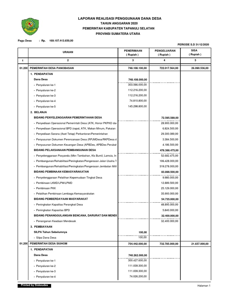Laporan Realisasi Penggunaan Dana Desa | PDF