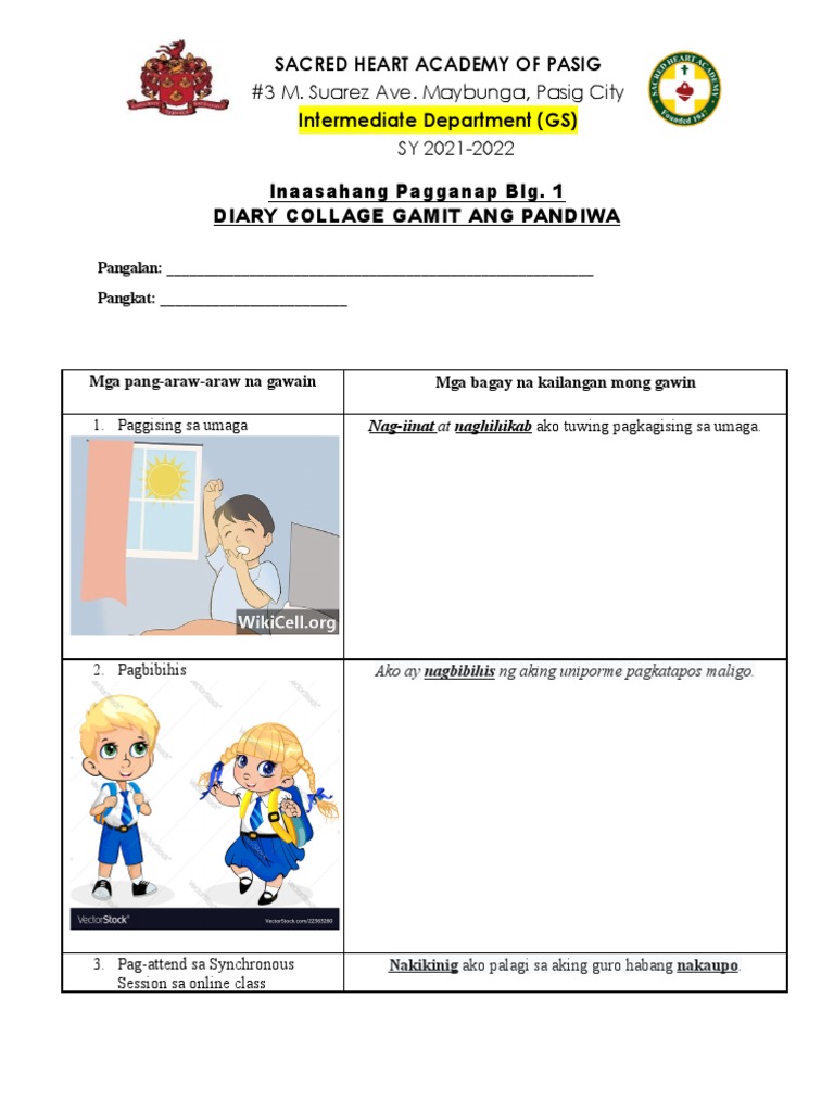Inaasahang Pagganap Blg. 1 DIARY COLLAGE GAMIT ANG PANDIWA (SAMPLE) | PDF