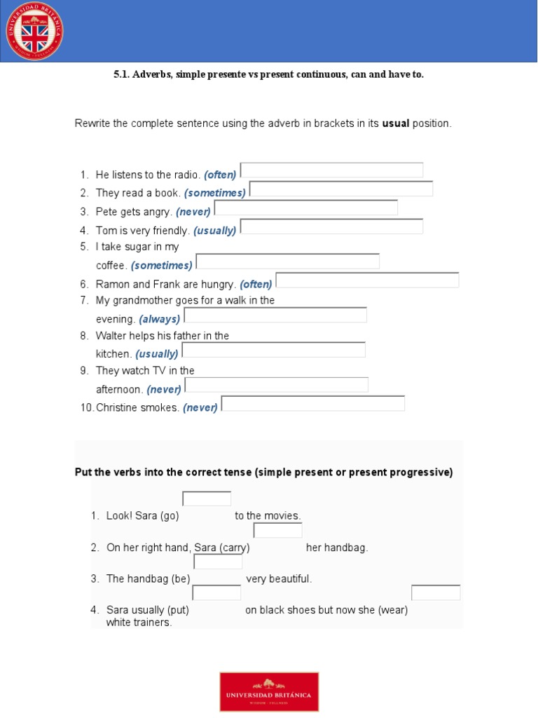 Practice 5.1. Adverbs, Simple Present Vs Present Continuous, Can and ...