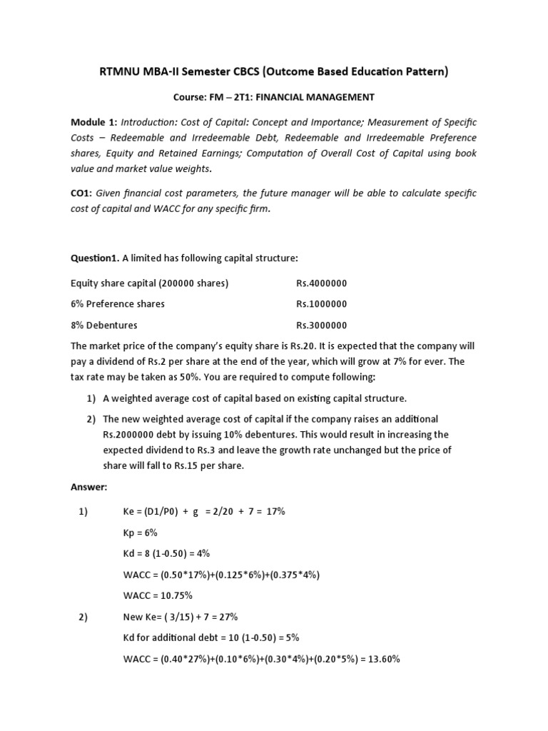 Sem 2 Question Bank (Moderated) - Financial Management | Download Free PDF | Net Present Value ...