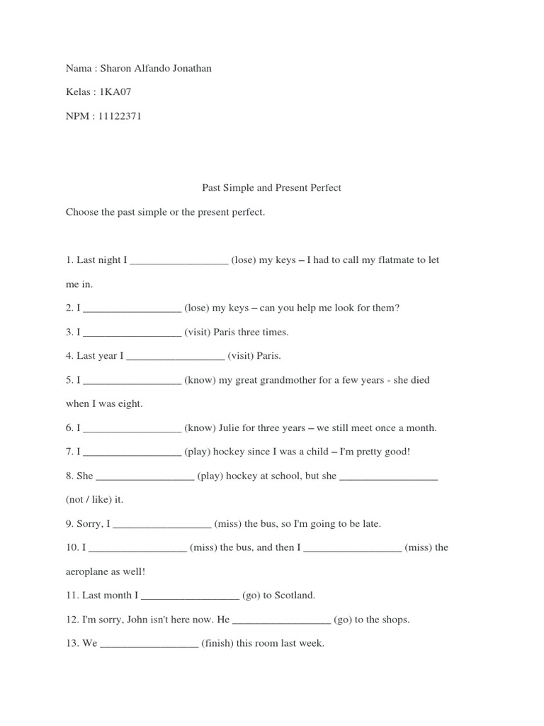 Bahasa Inggris Past Simple and Present Perfect - Sharon Alfando ...