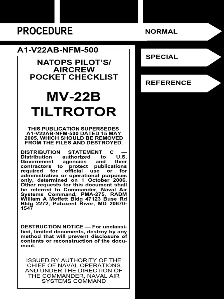 Bell Boeing MV-22B Osprey Tilt Rotor Pocket Checklist | PDF | Landing ...