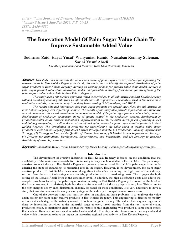 The Innovation Model of Palm Sugar Value Chain To Improve Sustainable ...