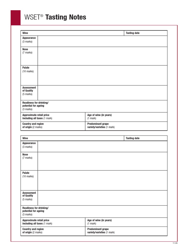 WSET Wine Tasting Notes Template | PDF