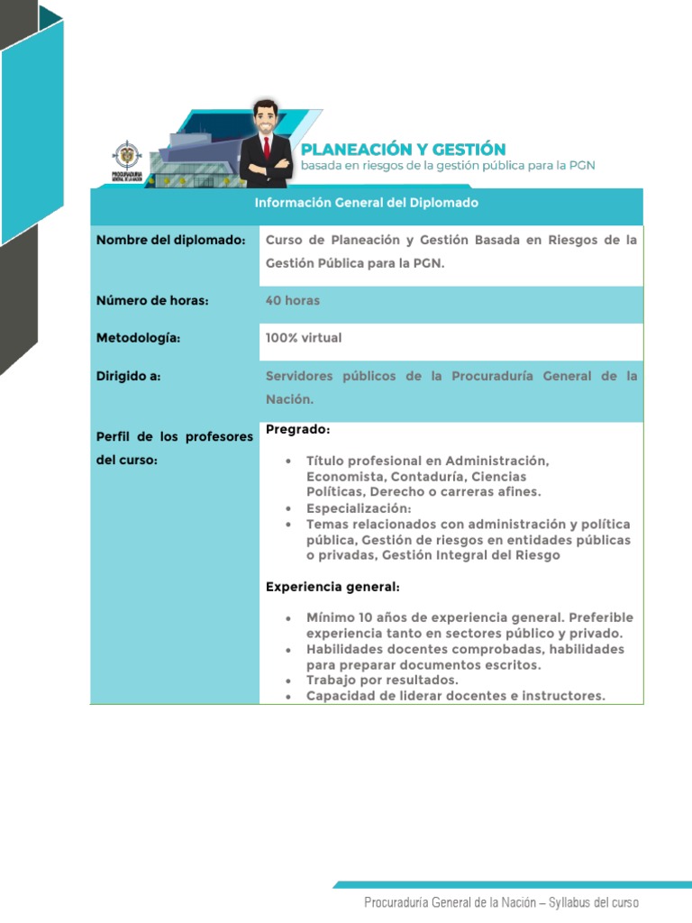 Syllabus Curso de Gestion y Planeacion Basada en Riesgos-Pgn | PDF