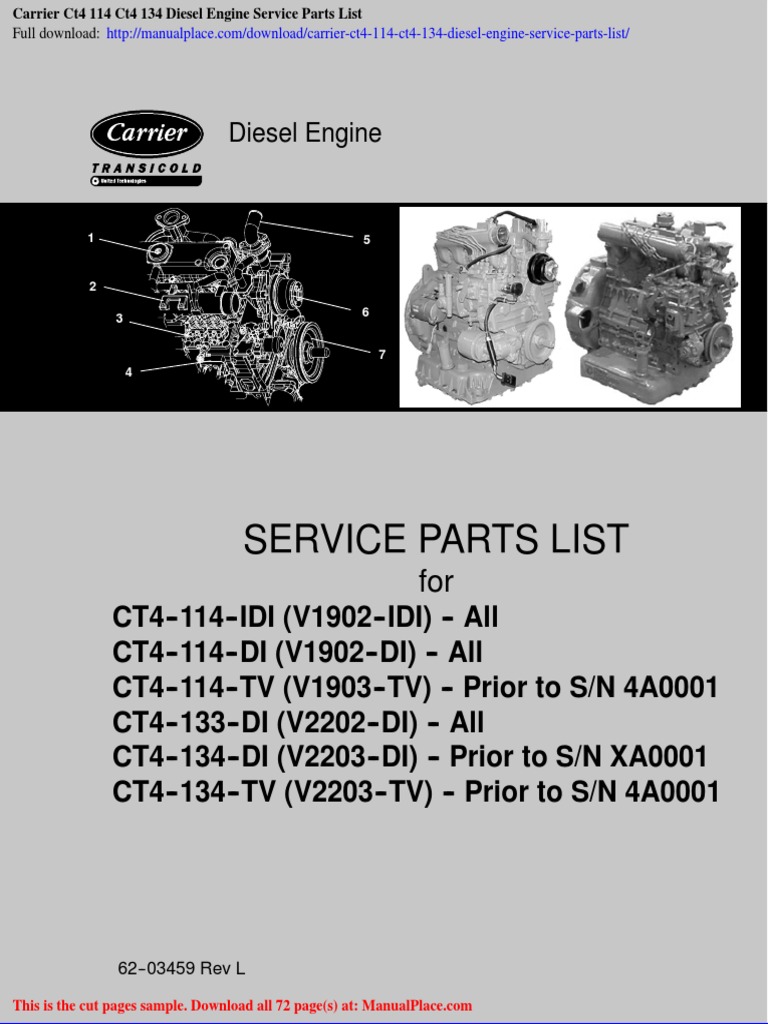 Carrier Ct4 114 Ct4 134 Diesel Engine Service Parts List | PDF | Fuel ...