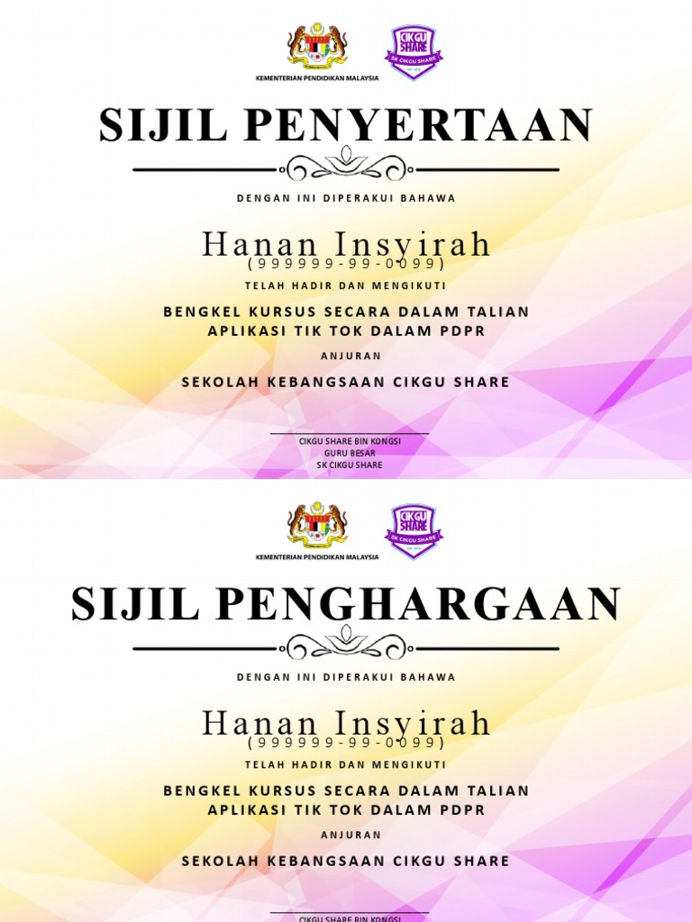 Template Sijil | PDF