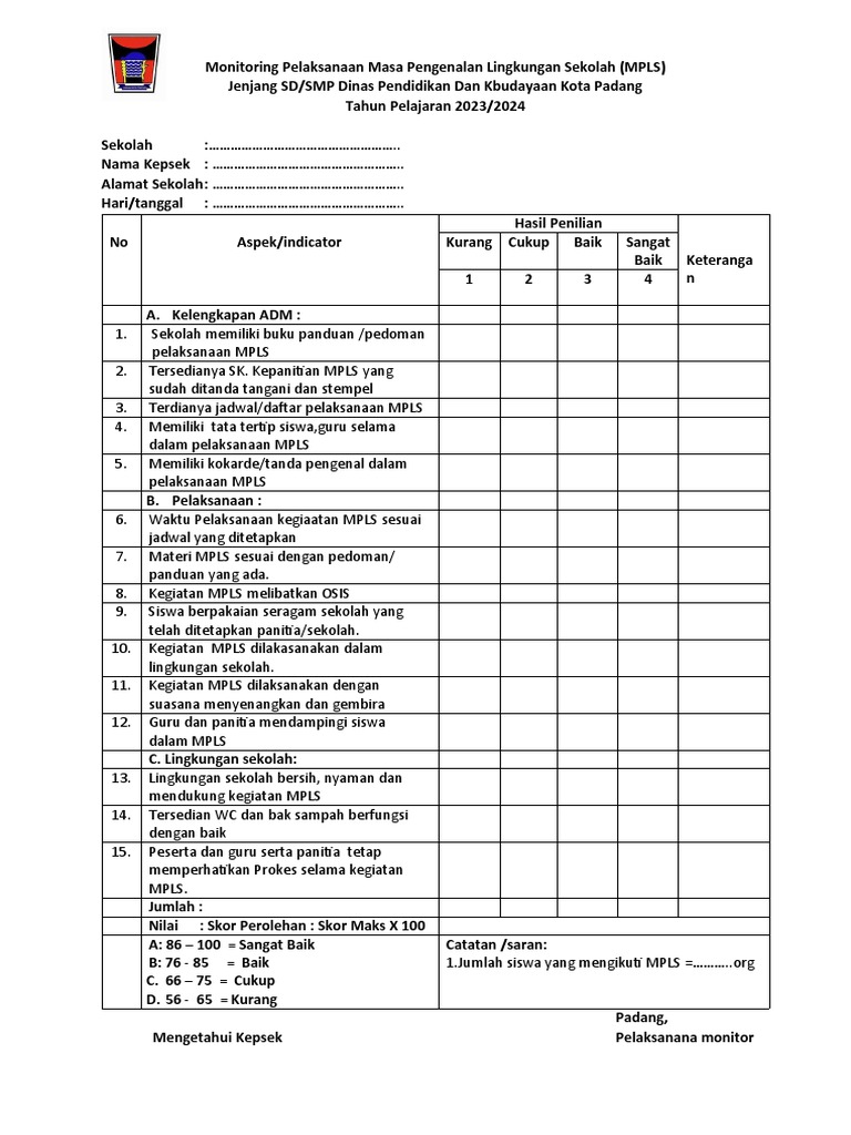 Instrumen Monitoring Pelaksanaan MPLS 2023 | PDF | Karier & Perkembangan