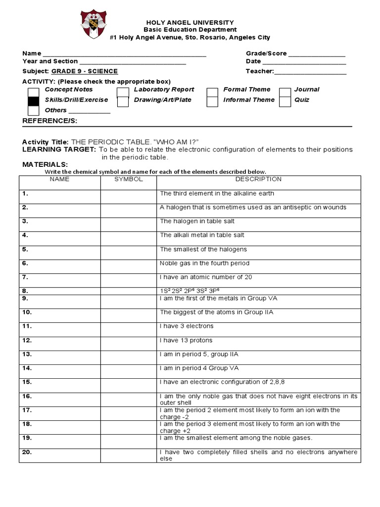 Grade 9 | PDF | Periodic Table | Chemical Elements