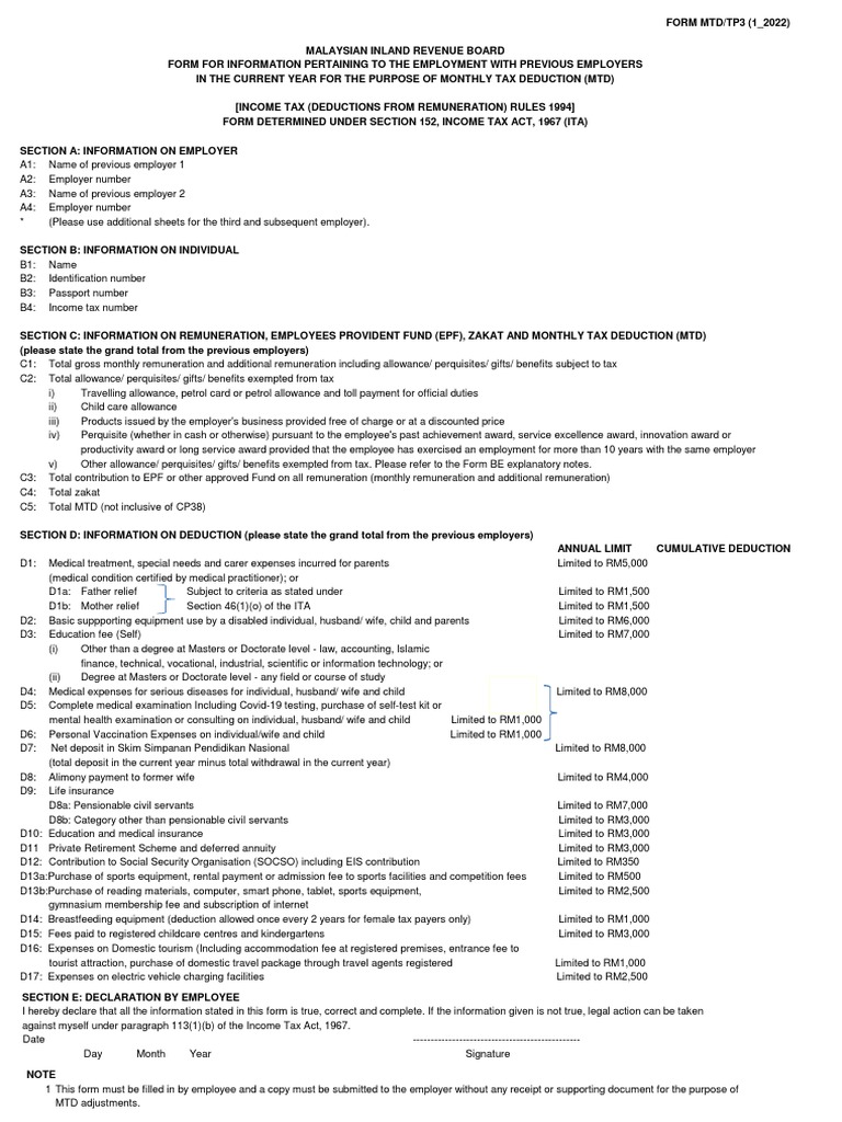 Form TP3 2022 (English Translation) | PDF | Employee Benefits | Taxes