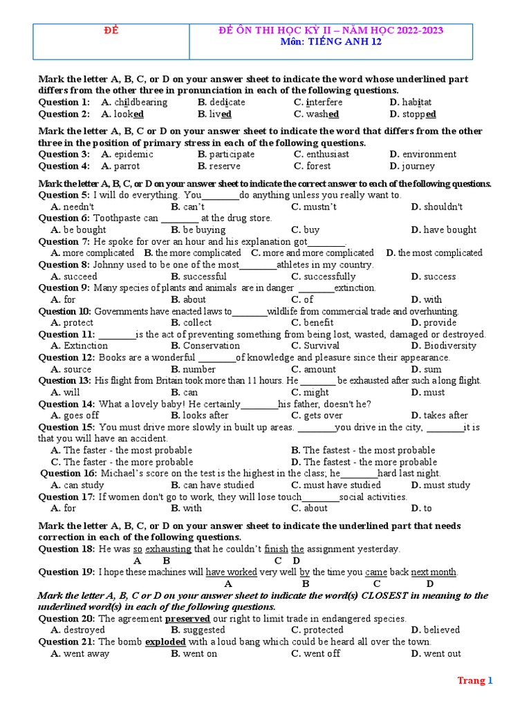 DE 2 - De-thi-HK2-Tieng-Anh-12-So-GD-Quang-nam-2021-2022 | PDF