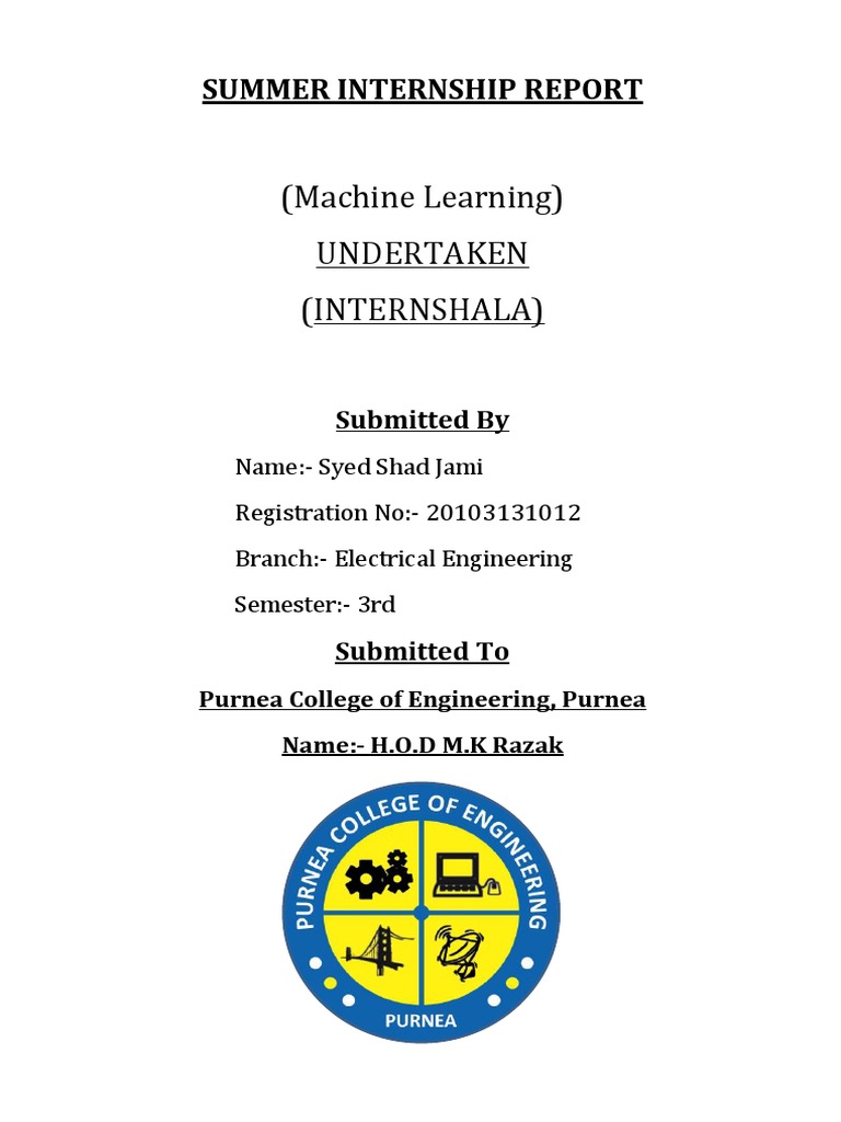 Summer Internship Report Cover Page Format - PCE Purnea | PDF
