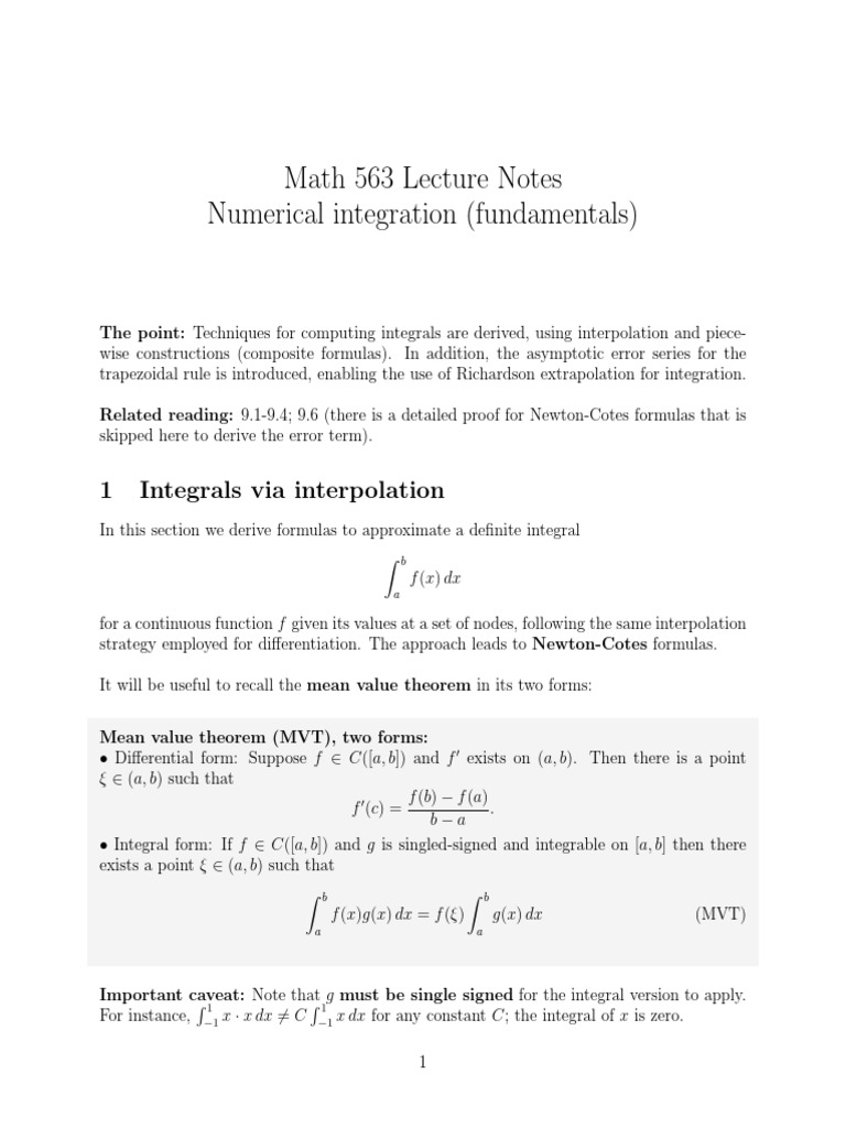 Math 563 Lecture Notes Numerical Integrations (FUNDAMENTALS) | PDF ... Math 563 Lecture Notes Numerical Integrations (FUNDAMENTALS) | PDF ...