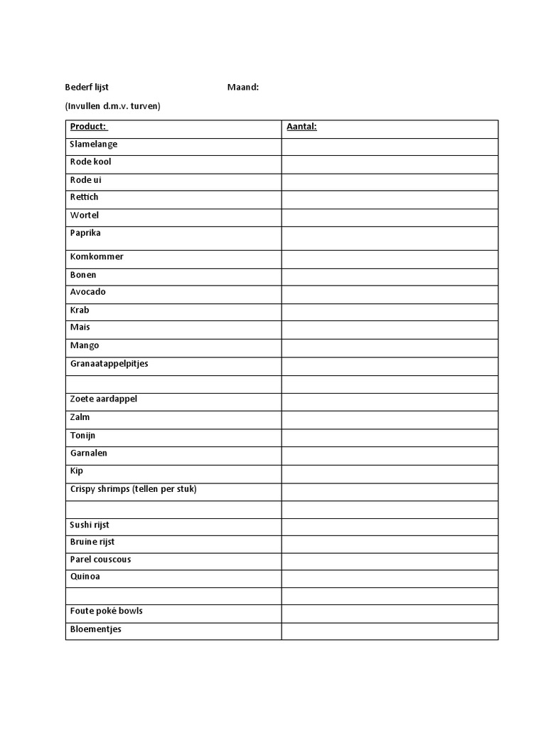 Bederf lijst maand | PDF