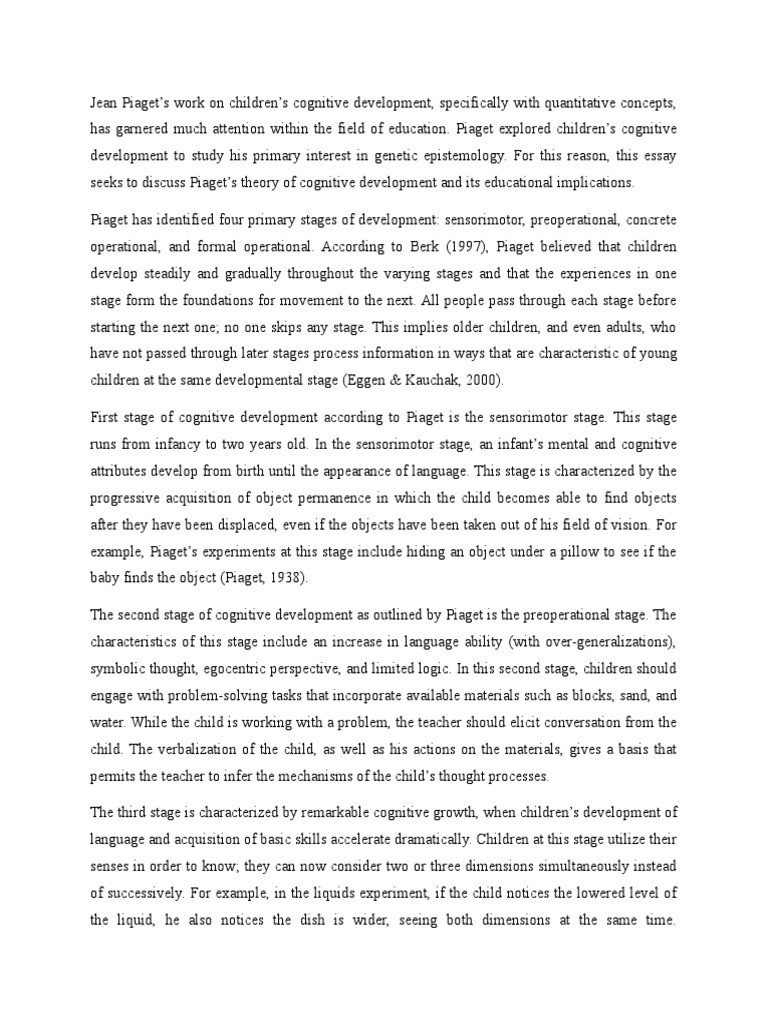 Piagetian Theory | PDF | Cognitive Development | Cognition
