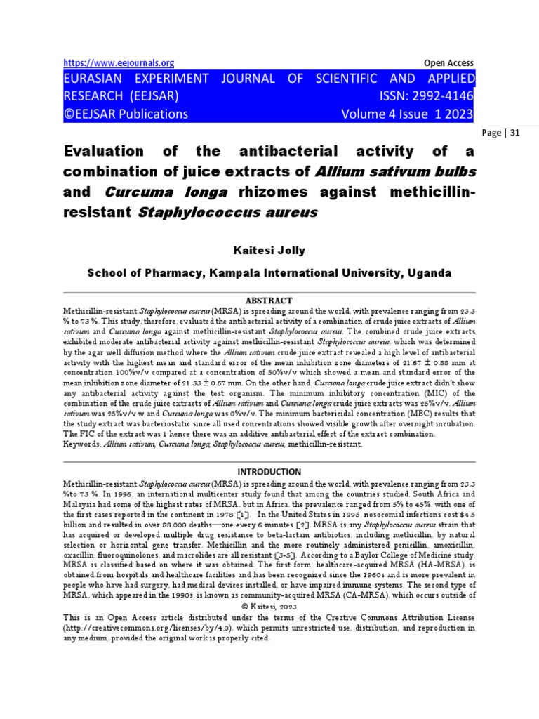 Evaluation of The Antibacterial Activity of A Combination of Juice Extracts of Allium Sativum ...