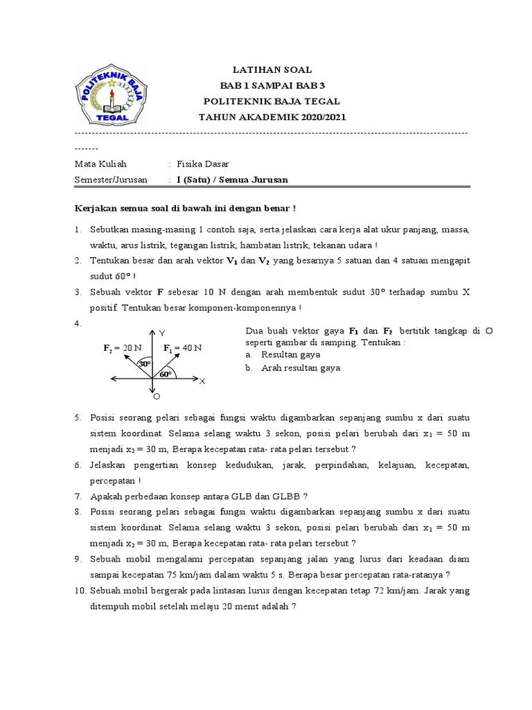 Soal Fisika Dasar Semester I | PDF | Sains & Matematika