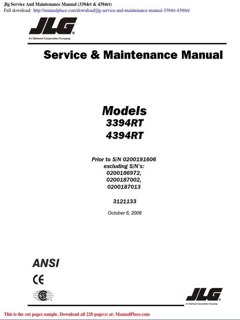JLG Service and Maintenance Manual 3394rt 4394rt | PDF | Mechanical ...