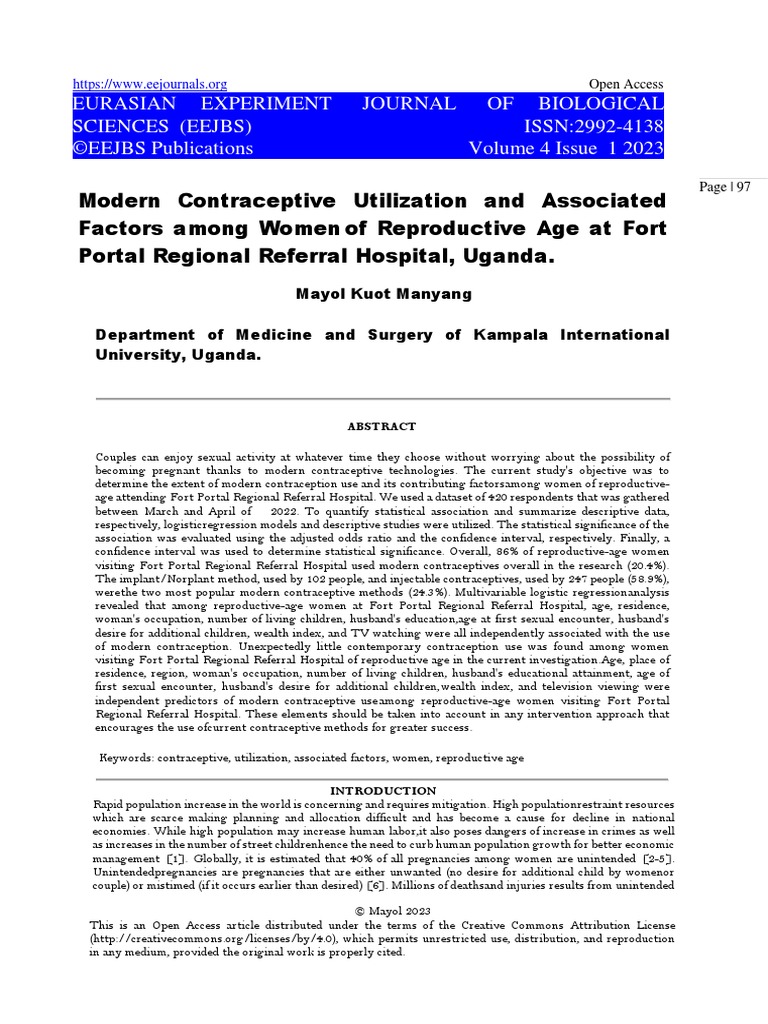 Modern Contraceptive Utilization and Associated Factors Among Women of Reproductive Age at Fort ...