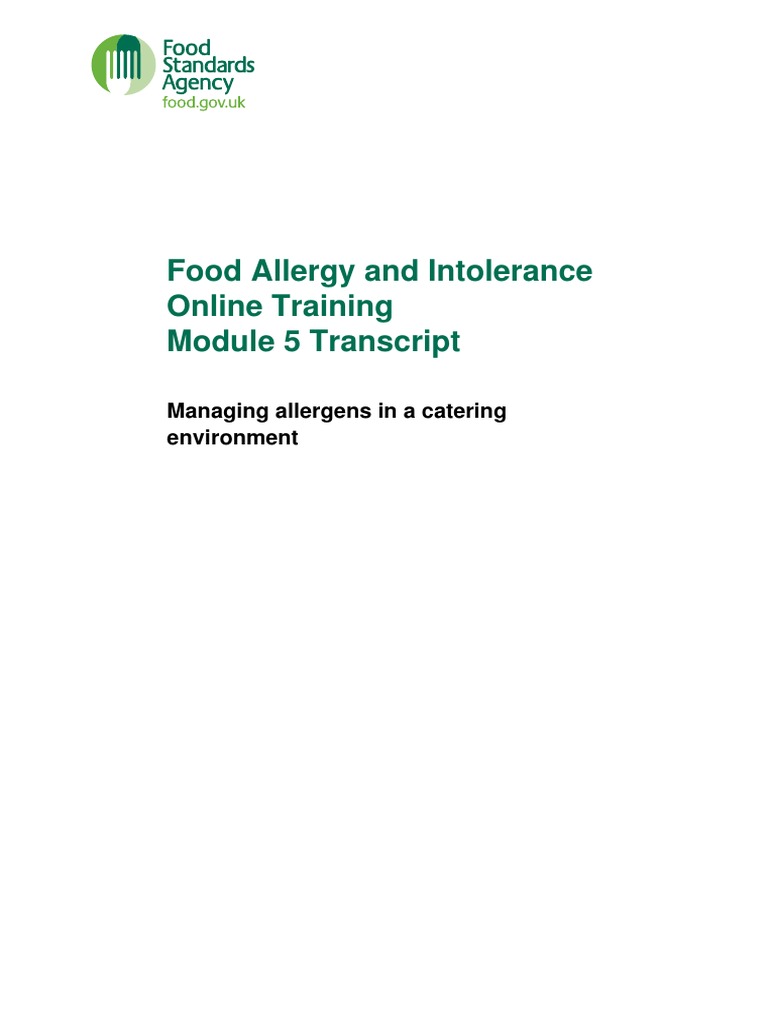 Food Allergy and Intolerance Online Training Module 5 Transcript | PDF ...