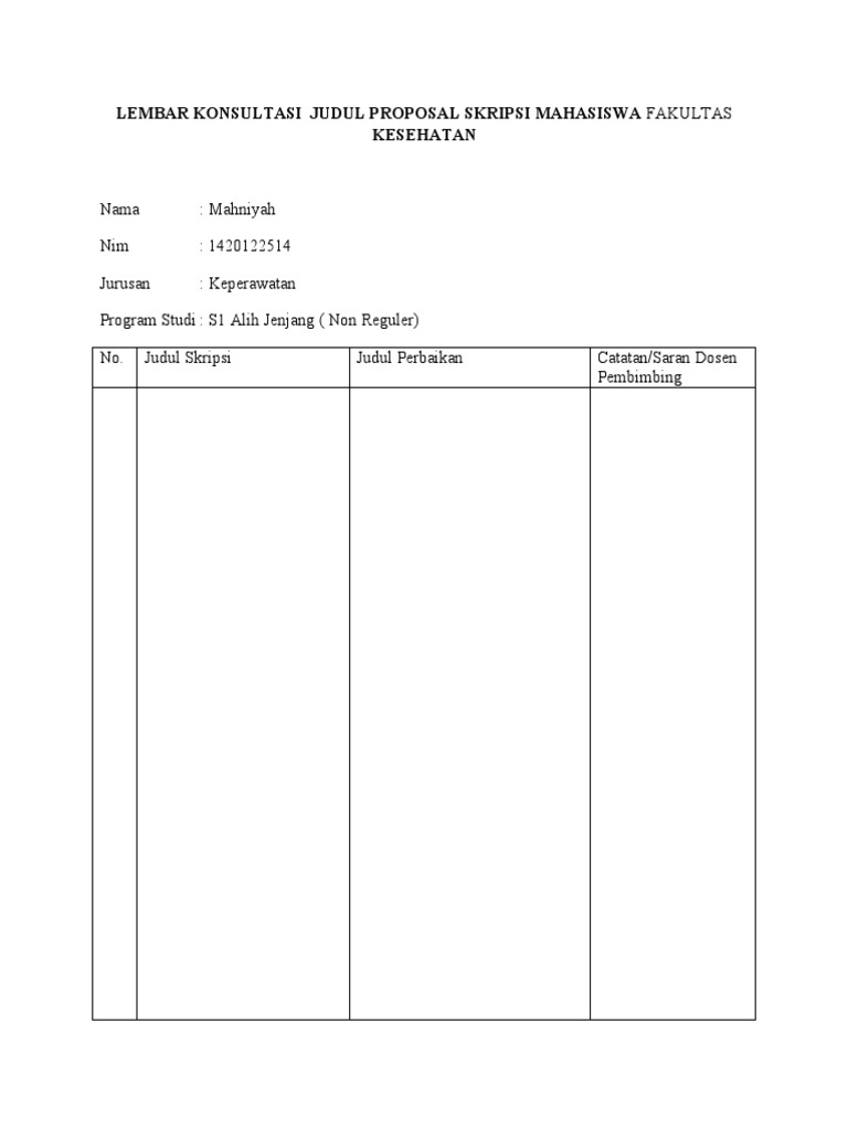 Lembar Konsultasi Judul Proposal | PDF