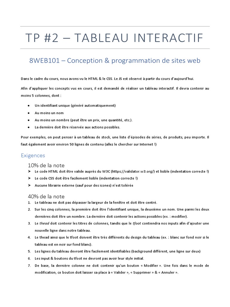 TP2 - Tableau Interactif | PDF | Html | Informatique
