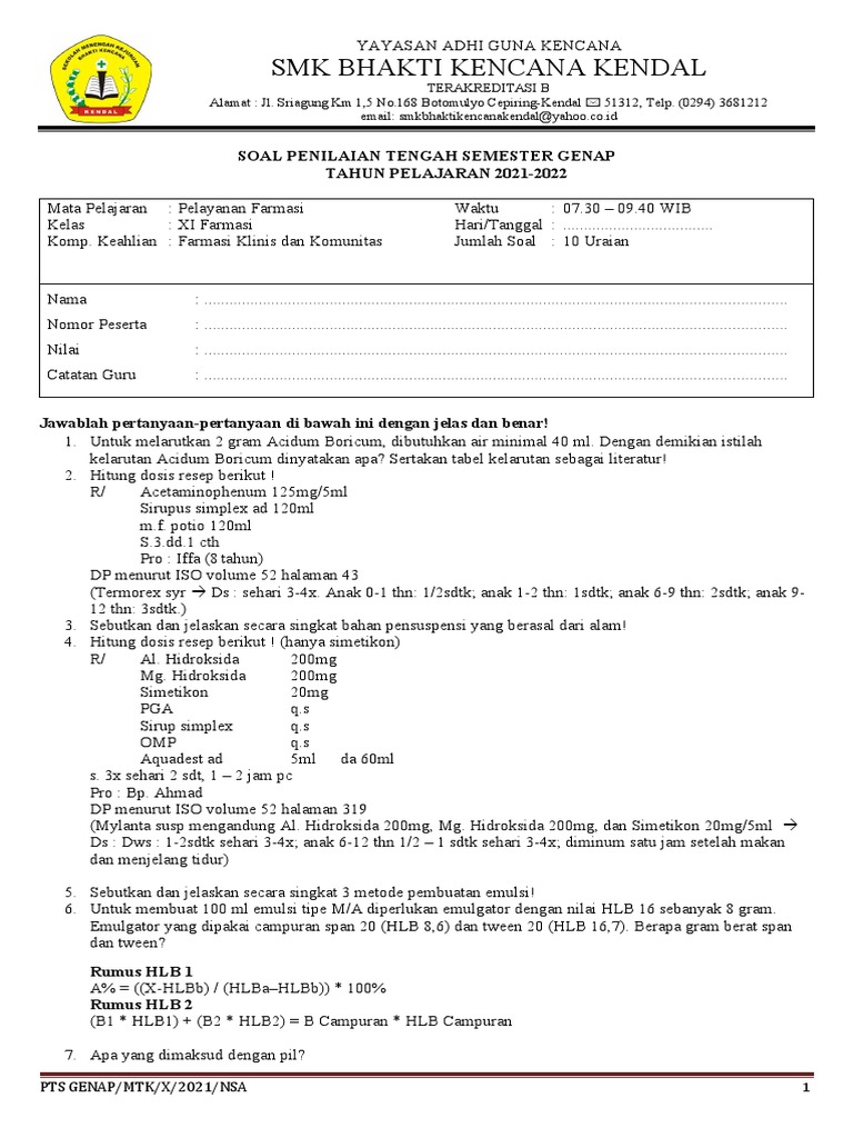 PTS GENAP Pelayanan Farmasi Kelas XI Farmasi | PDF | Kesehatan Holistik
