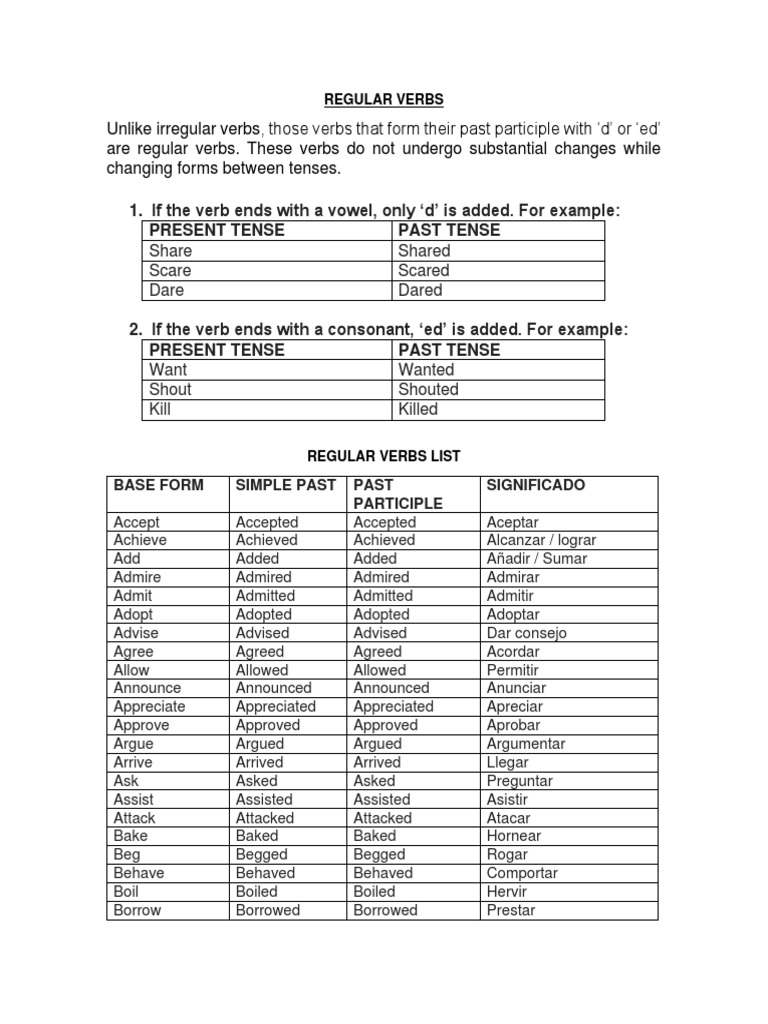 Regular Verbs: Forms and Examples | PDF | Semantic Units | Syntax