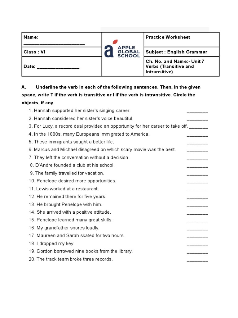 Gr. 6 Verbs 2 (Transitive & Intransitive Verbs) | PDF | Verb | Grammar