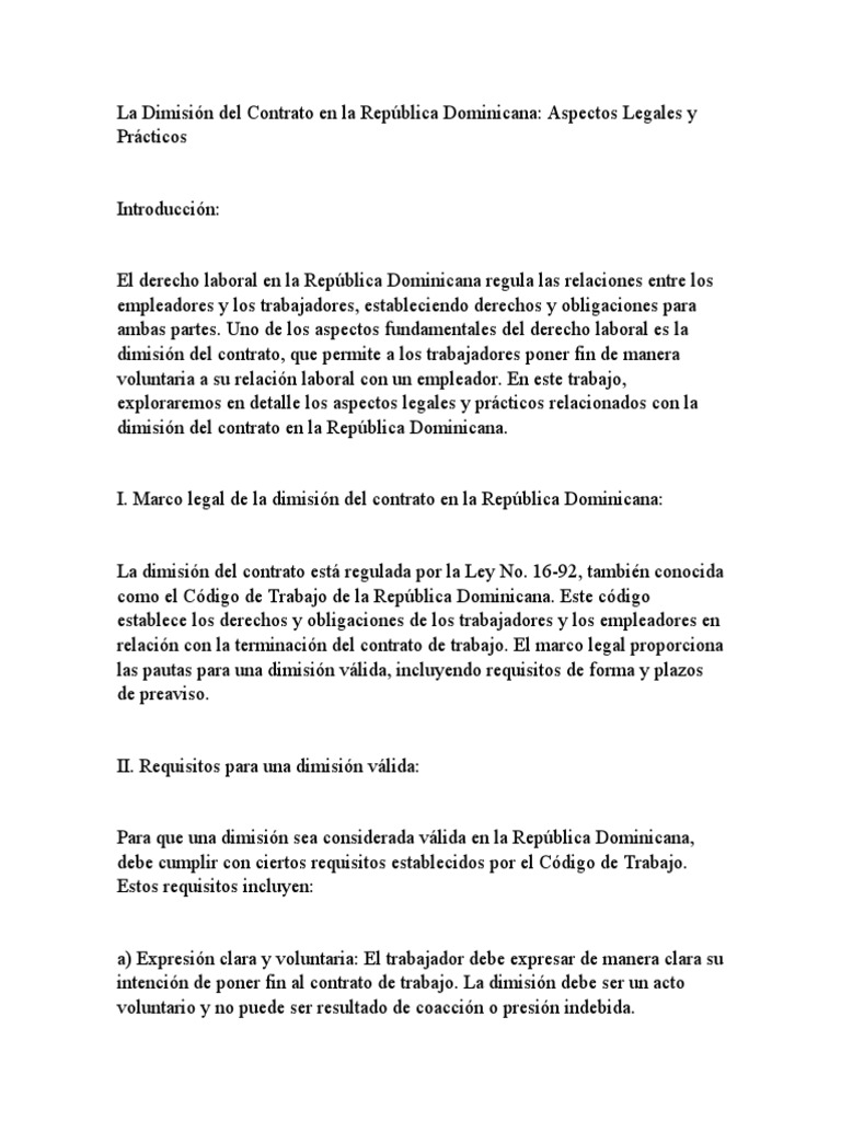 Dimisión Laboral en República Dominicana | PDF | Derecho laboral | Justicia